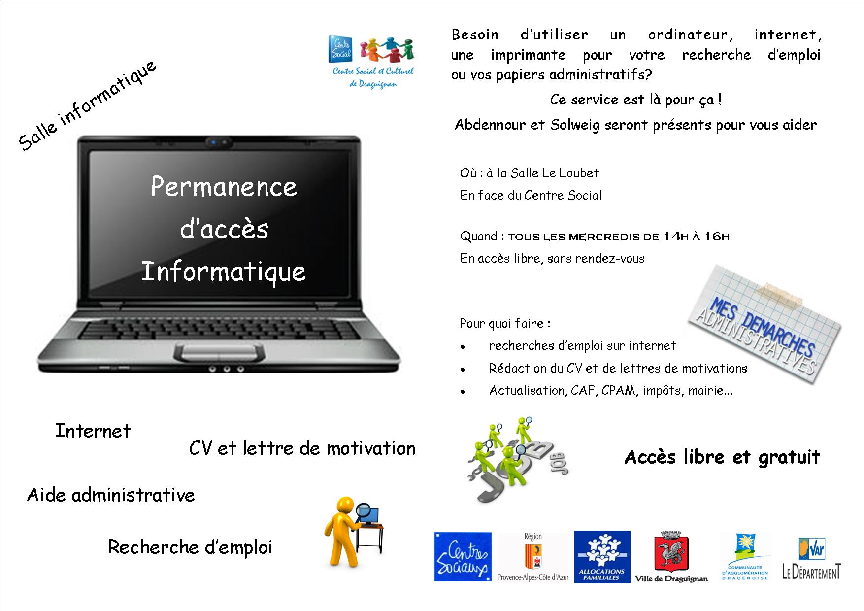 MERCREDI DE 14H Á 16H - PERMANENCE D’ACCÈS INFORMATIQUE - CSC Draguignan